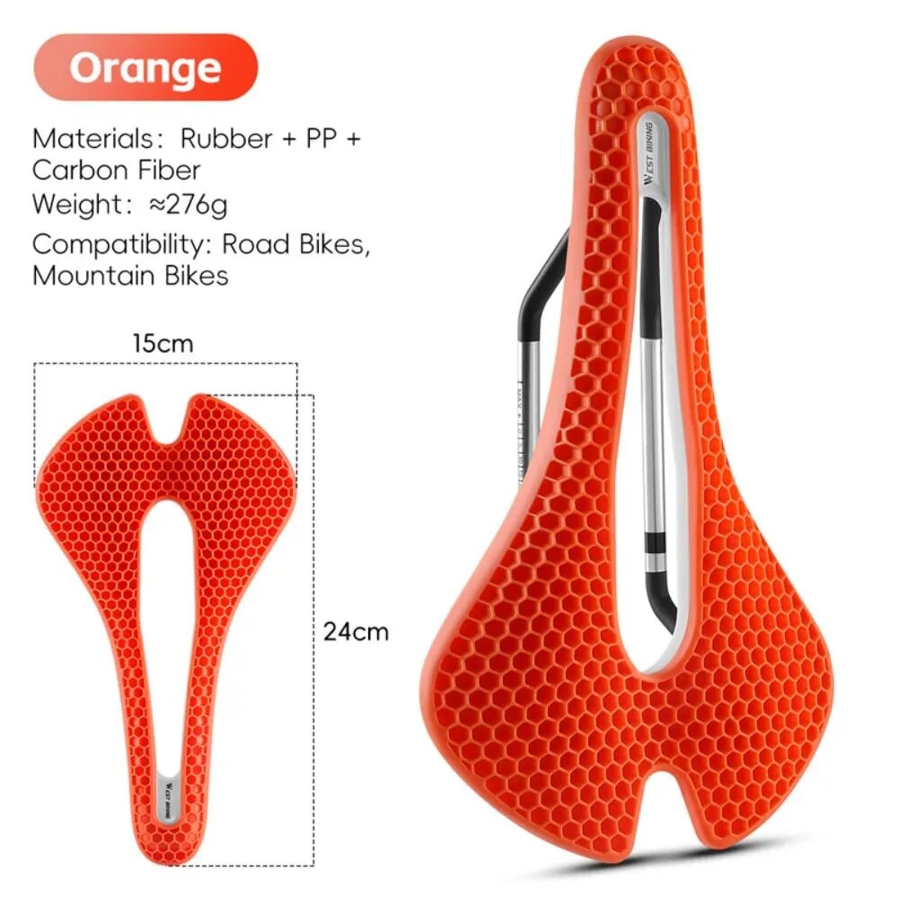 Эргономичное велосипедное седло WEST BIKING, оранжевое, карбон, 24см x 15см