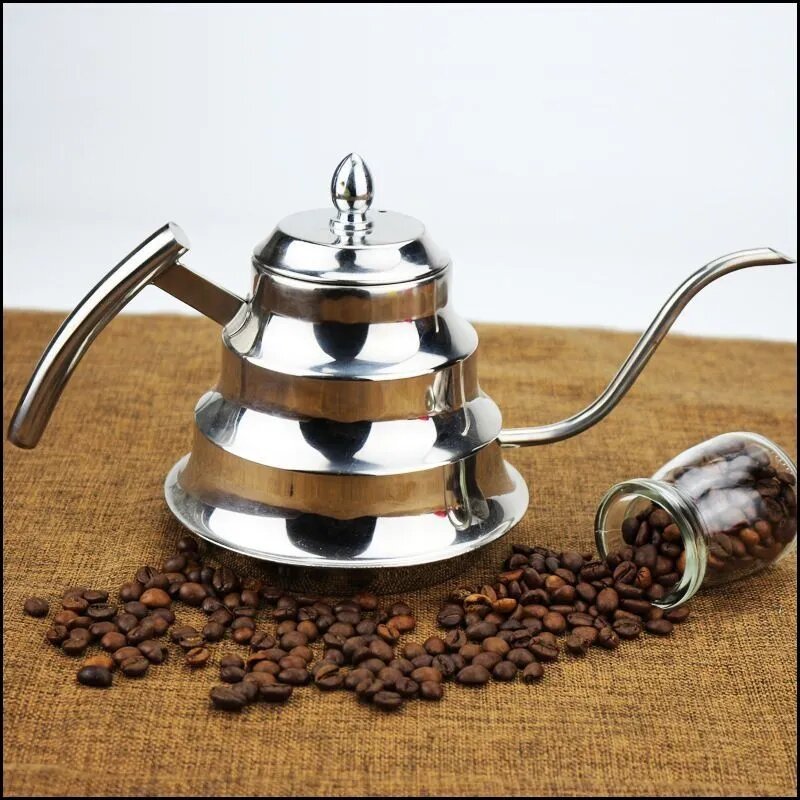 Чайник ZHUJIE KETTLE из нержавеющей стали для пуровера, золотистый, 1.2 л, для индукционных и электрических плит — фото 1