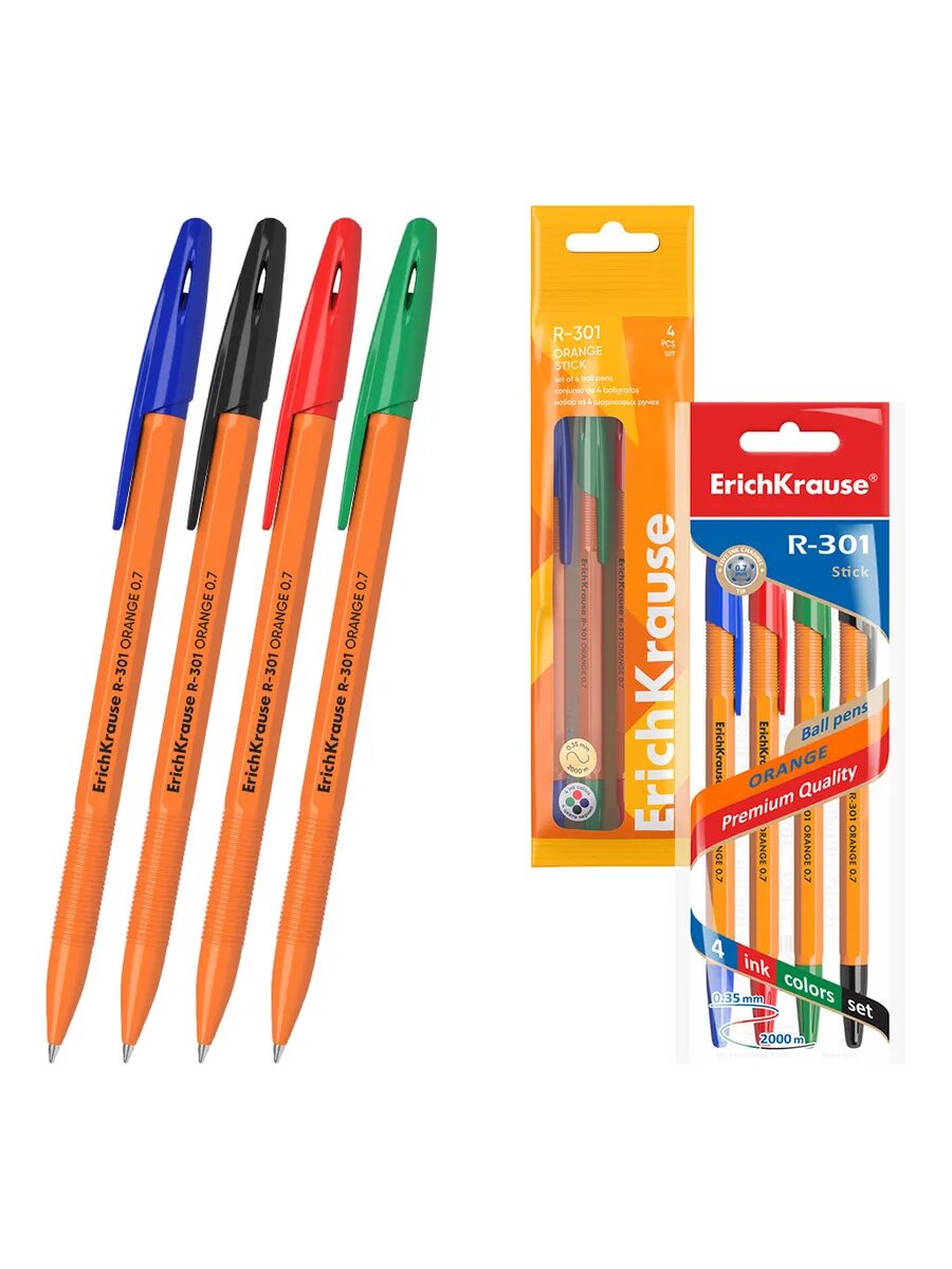 Ручка шариковая ErichKrause R-301 Orange Stick 0.7
