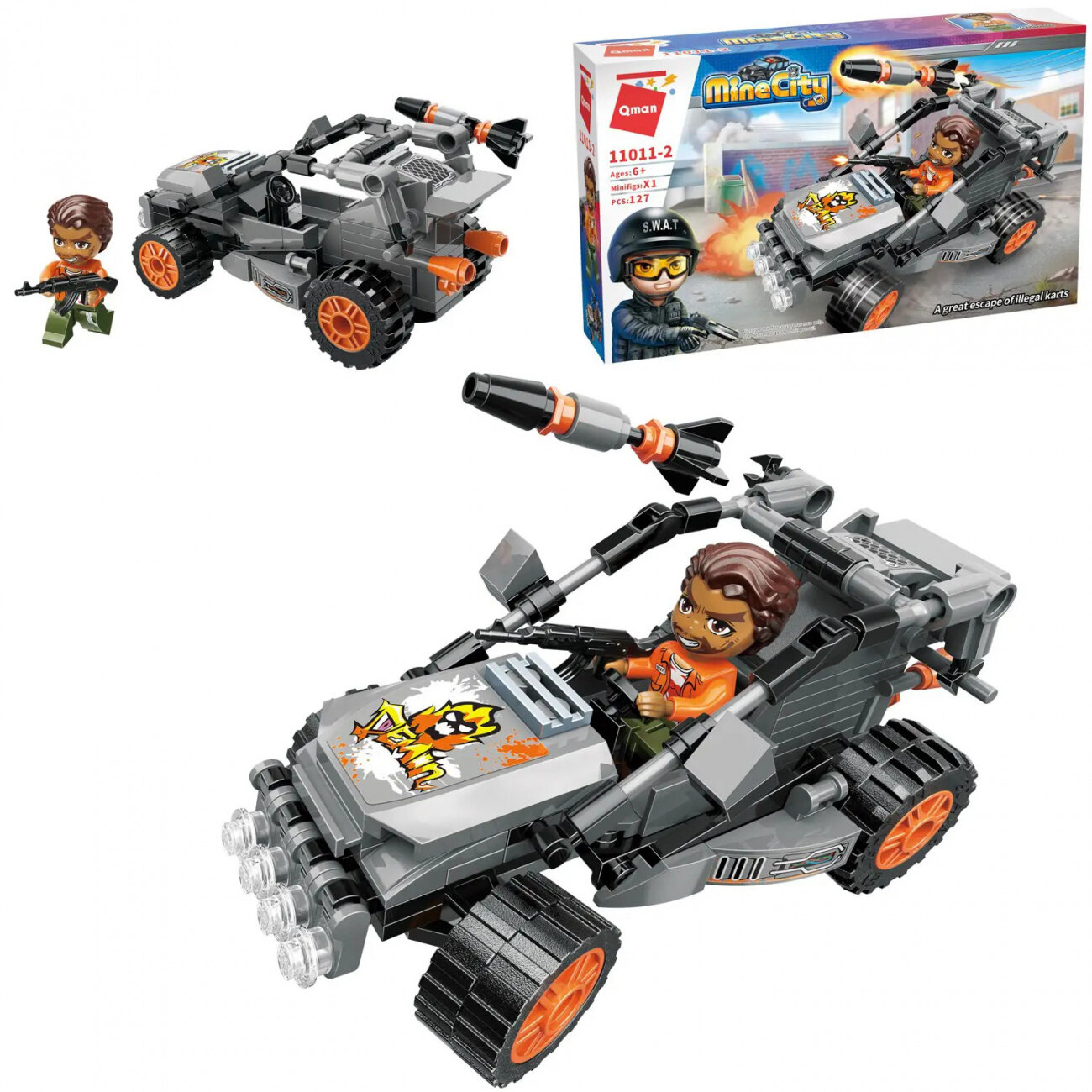 Конструктор Qman серия MineCity Преступник на машине с ракетной установкой 127 деталей 11011q/11011-2