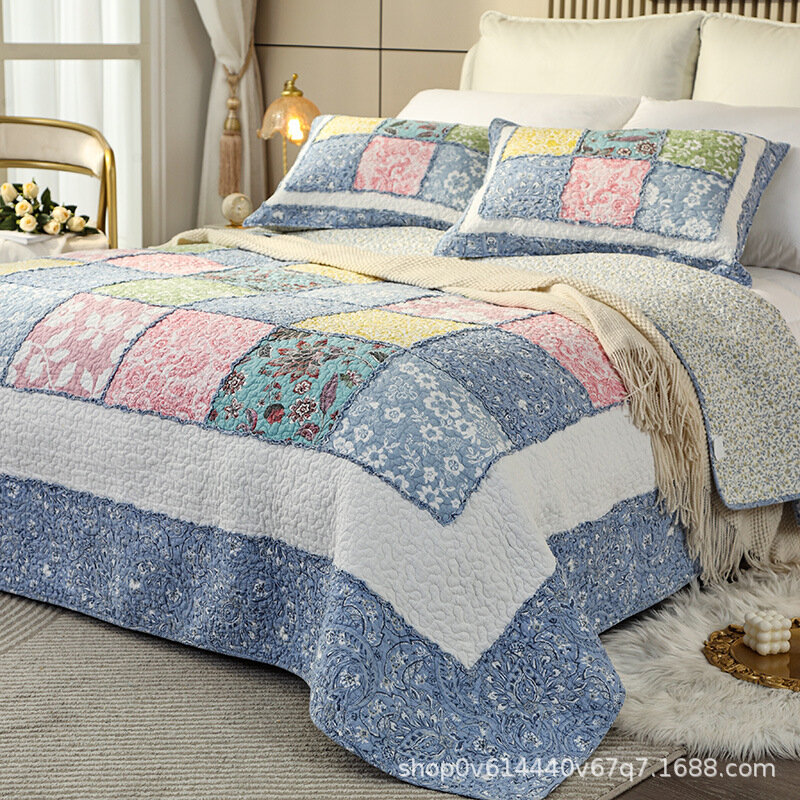 Постельное белье для экспорта, полностью хлопковый комплект из трех предметов ручной работы с лоскутной стежкой, чистый хлопок, подходит для машинной стирки, американского стиля, стеганое одеяло для кондиционера с простыней.