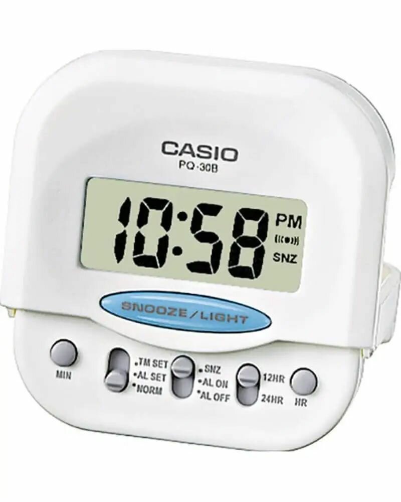Будильник Casio PQ-30B-7D, арабские цифры, подсветка, пластик, 55 x 57 мм