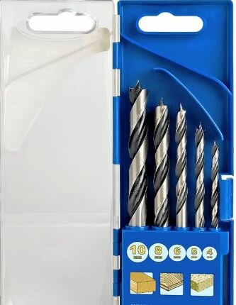 Набор сверл по дереву ПРАКТИКА 640-353 "Профи", 5 шт, 4, 5, 6, 8, 10 мм, про кассета