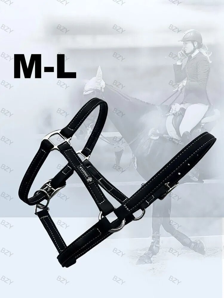 Уздечка для лошади M-L Черного цвета из микрофибры для управления лошадью