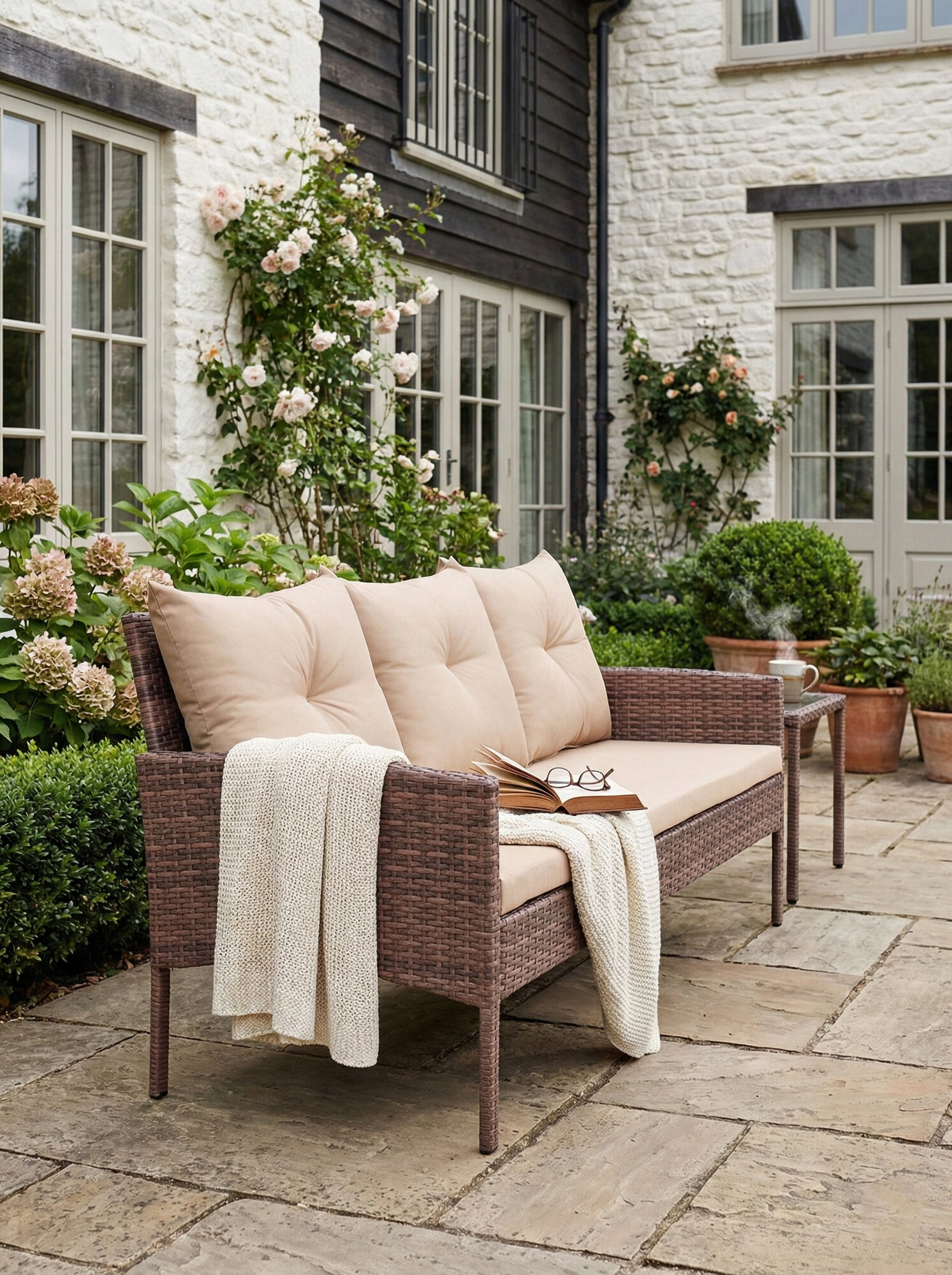 Диван 3-х местный из искусственного ротанга Фьорд диван-3 (Fjord sofa-3), капучино