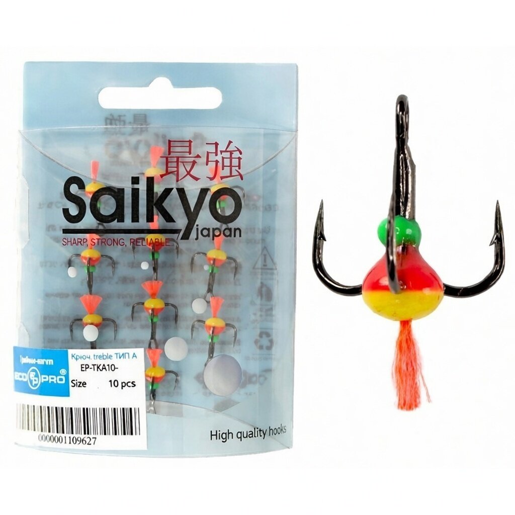 Тройник-капля ECOPRO "Красный хвост" тип A № 5, для зимней рыбалки, 5 шт.