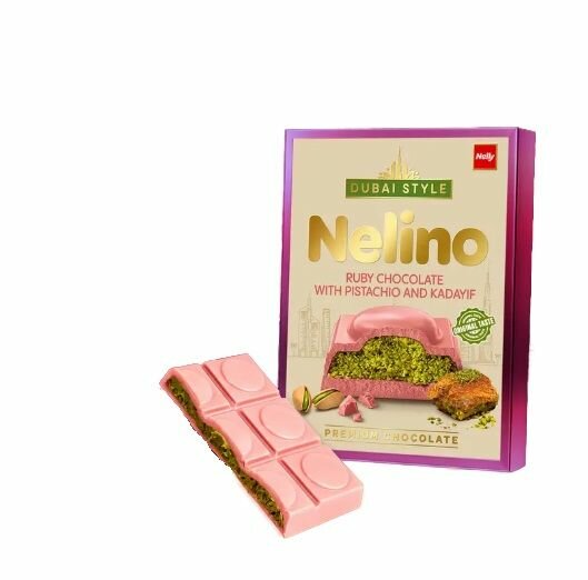 Шоколад NELLY Nelino Dubai рубиновый шоколад с фисташкой и кадайифом 62г