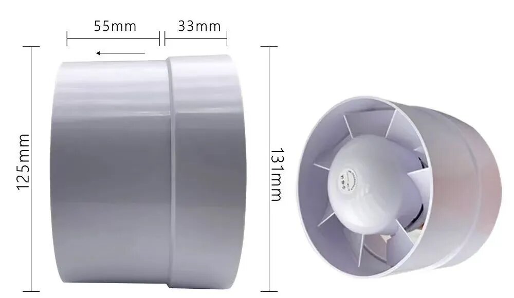 Канальный вентилятор plastic white 125x131mm Round duct fan for ventilation