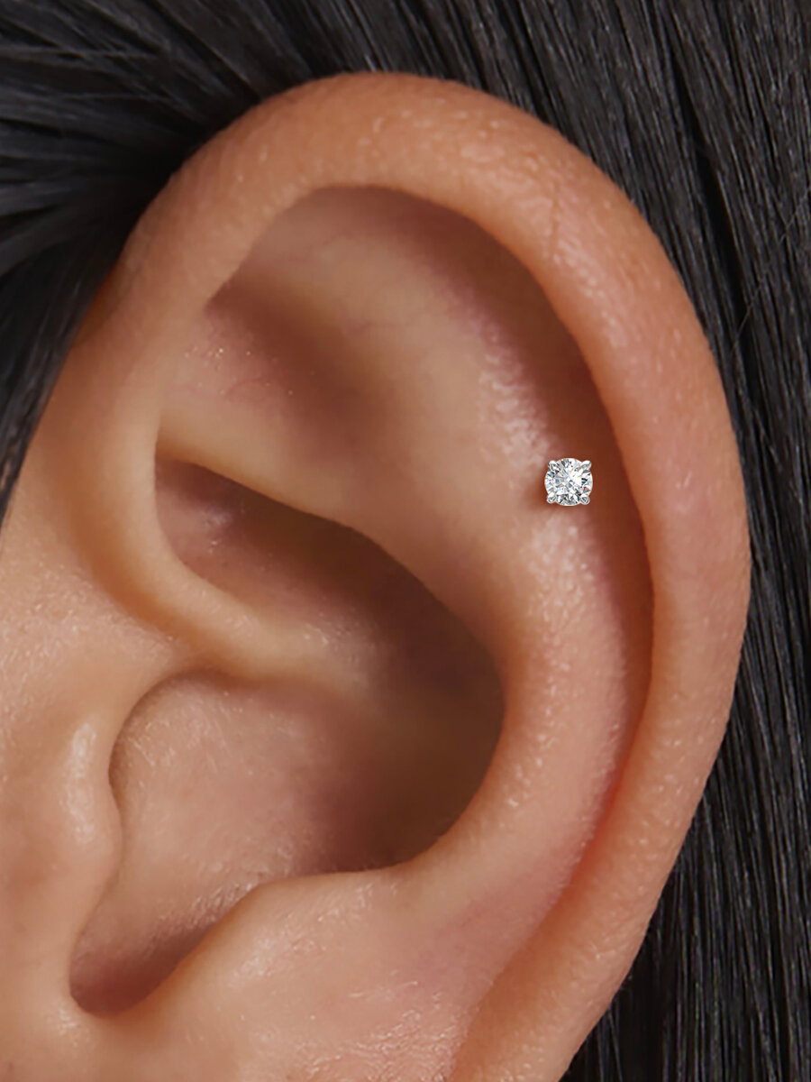 Пирсинг, белое золото, 585 проба, родирование, бриллиант