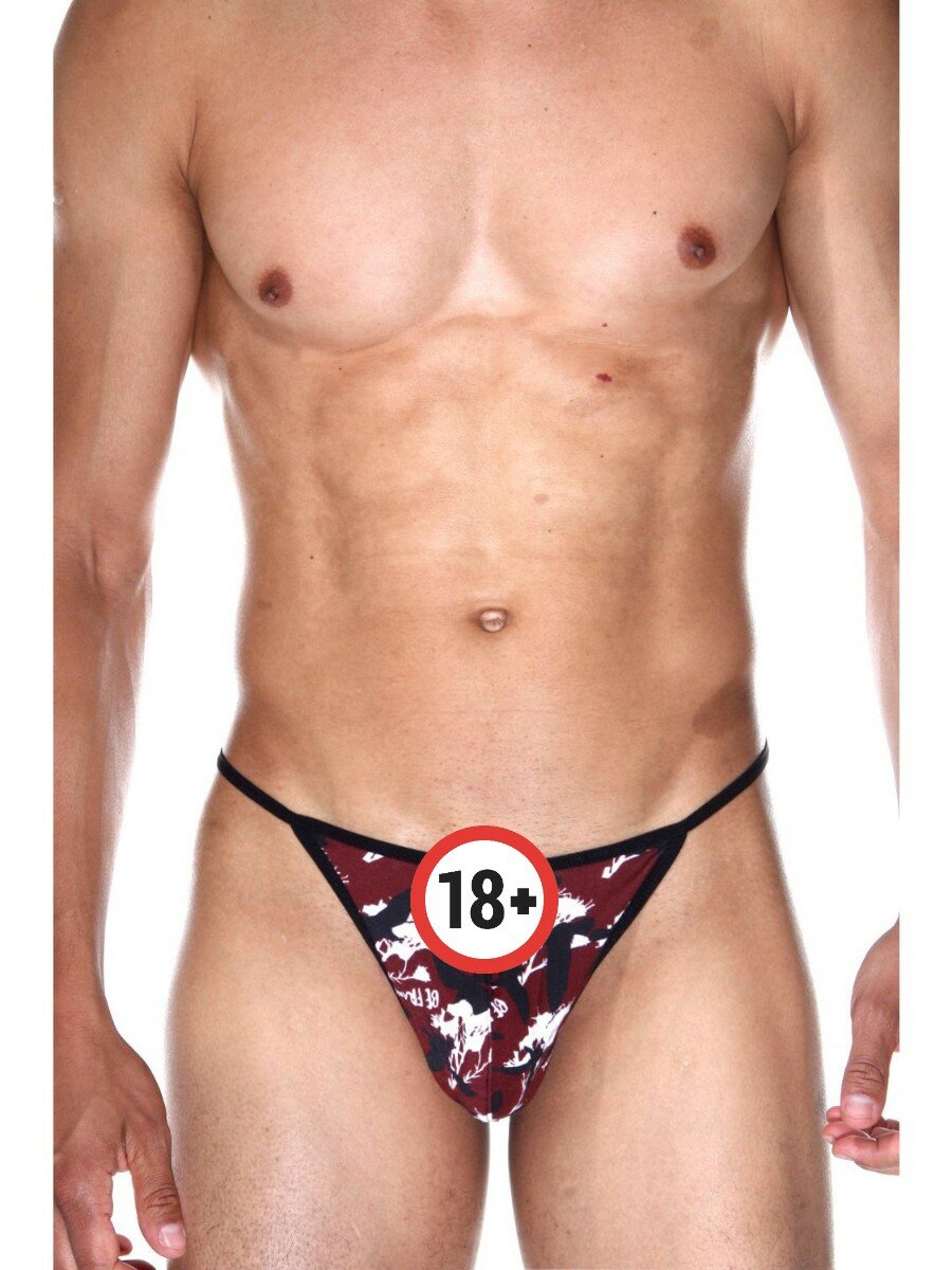 Мужские трусы стринги бордовые с принтом DARKZONE DZN6662 S (42)