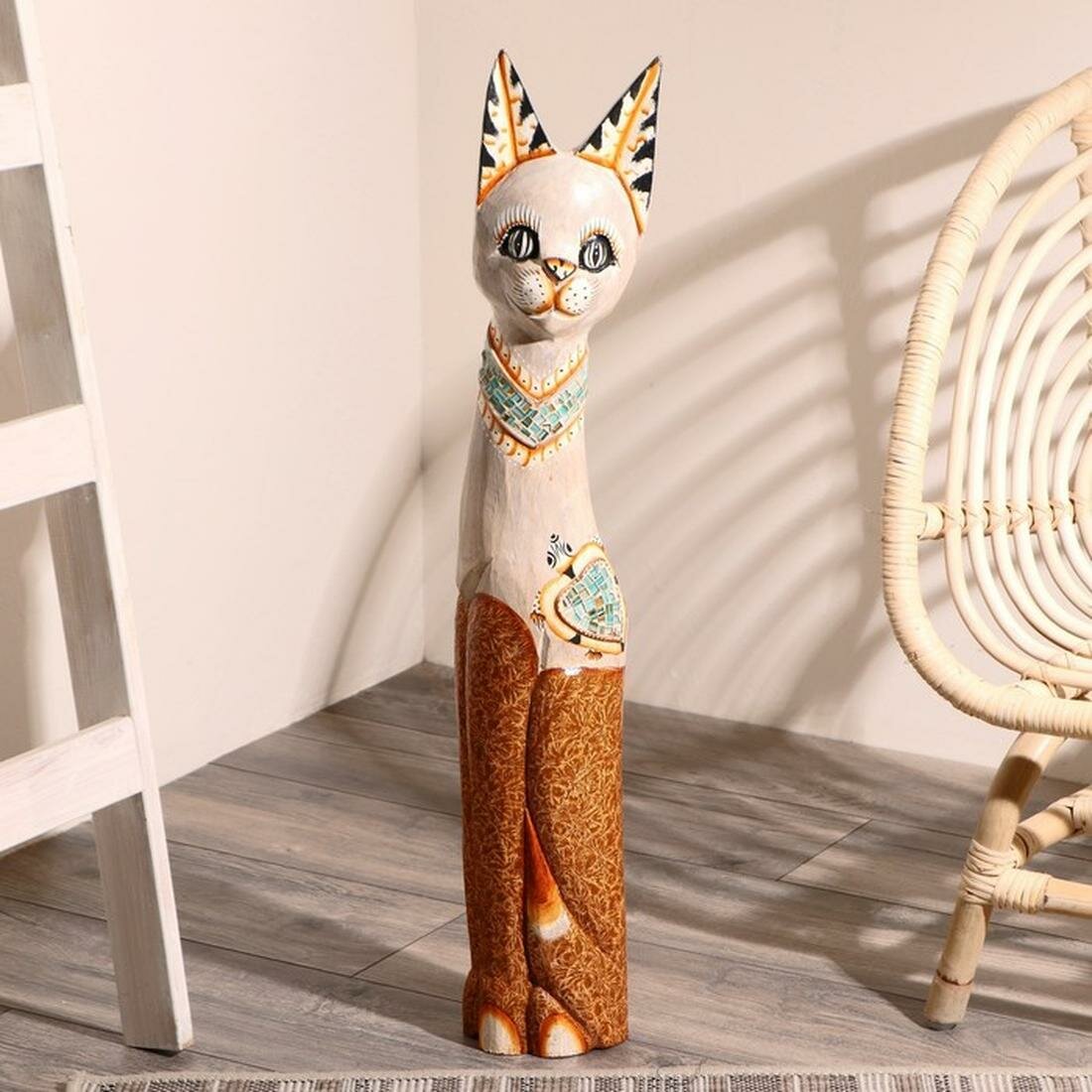 Статуэтка Сима-ленд "Кошка в ошейнике", дерево албезия, серия Indonesian style, 80см