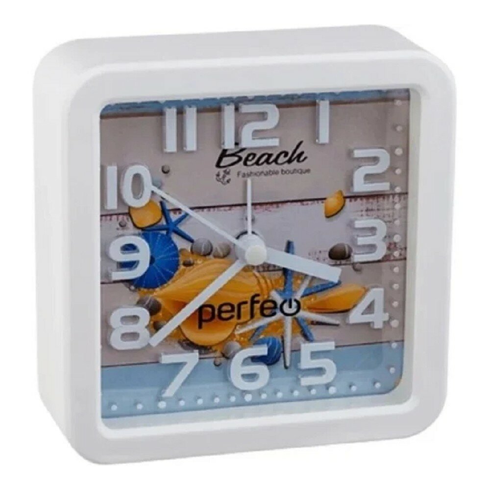 Perfeo Колонки Quartz часы-будильник "PF-TC-014", квадратные 10,5 10,5 см, ракушка