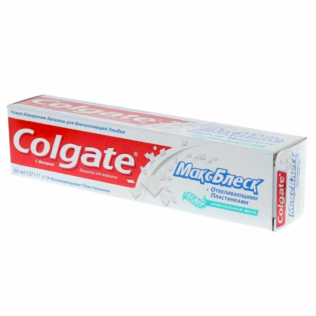 Зубная паста Colgate МаксБлеск с отбеливающими пластинками, 100 мл, защита от кариеса и свежее дыхание мяты