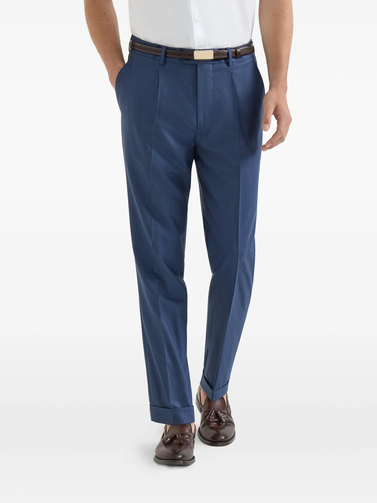 Брюки BRUNELLO CUCINELLI Virgin wool houndstooth trousers, размер 44, blue — фото 1