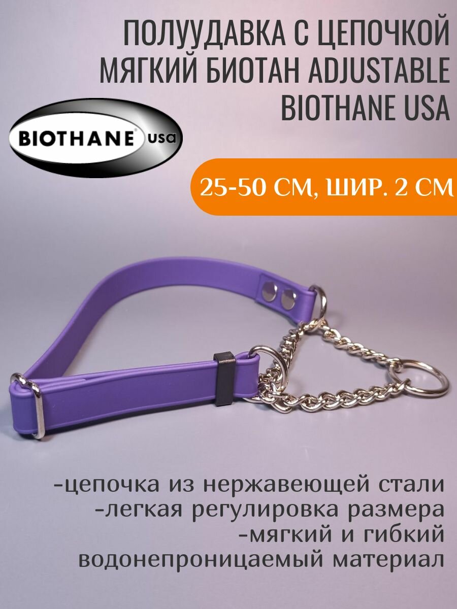R-Dog Регулируемая полуудавка из биотана (Biothane USA) с цепочкой, длина 25-50 см, ширина 2 см, цвет спелая слива