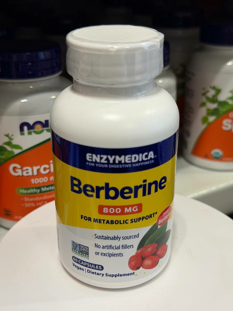 Enzymedica Berberine 800 мг, берберин для поддержки обмена веществ и уровня сахара, 60 капсул