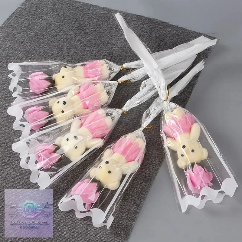 Подарочный набор букет из розовых мыльных роз с плюшевым мишкой для девушки