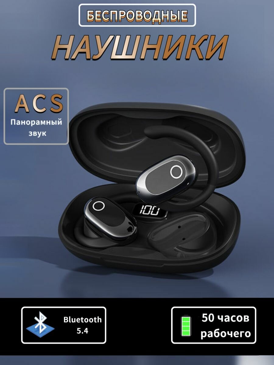 Премиум качество Наушники спортивные, беспроводные, Bluetooth, шумоподавление, черный