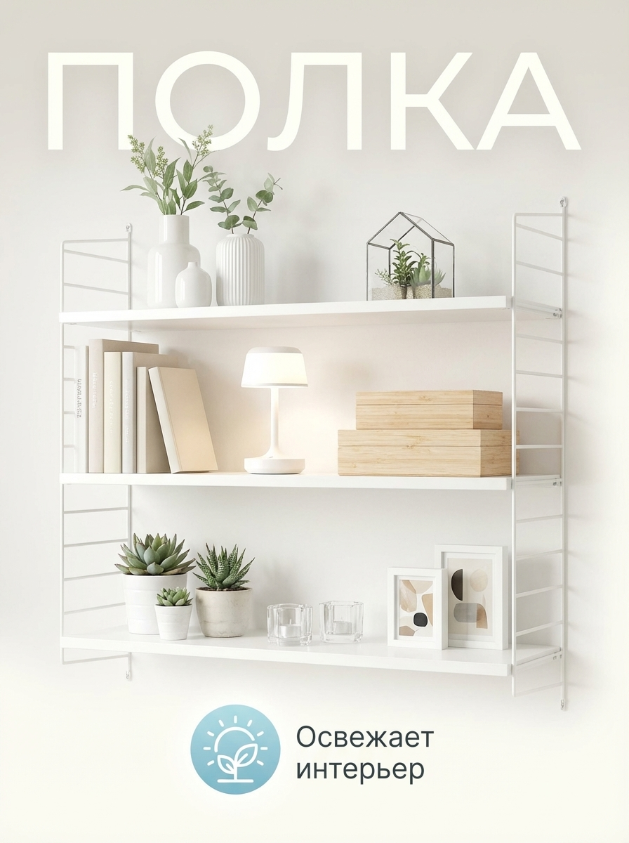 Полка настенная прямая модульная для книг, цветов, фотографий и декора 80x75x20 см. Scandi Systems белая