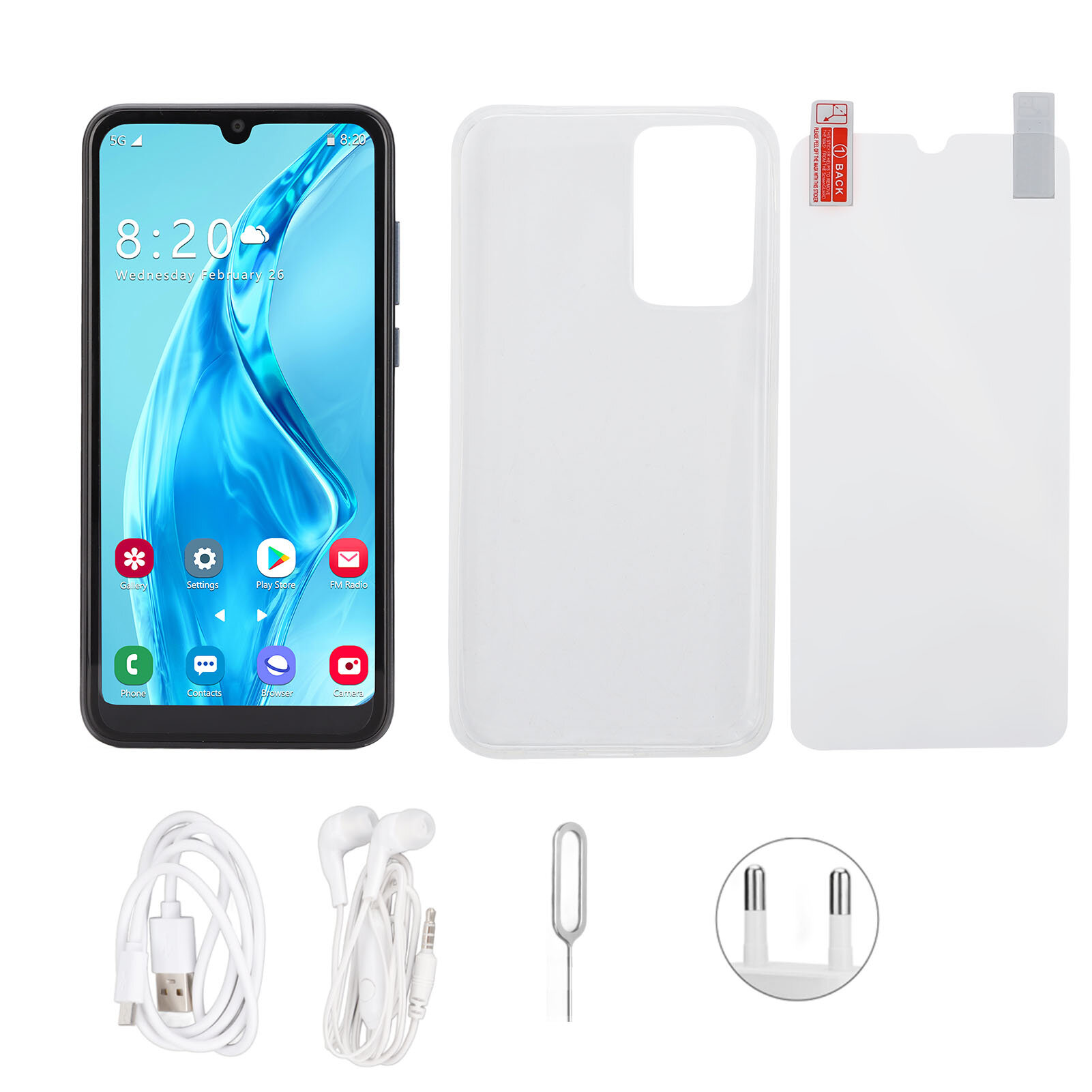 Смартфон 6,1 дюйма HD, 2G, 16G, две SIMкарты, камеры 5MP/8MP, Android 11, зарядка 110240V, черный, е