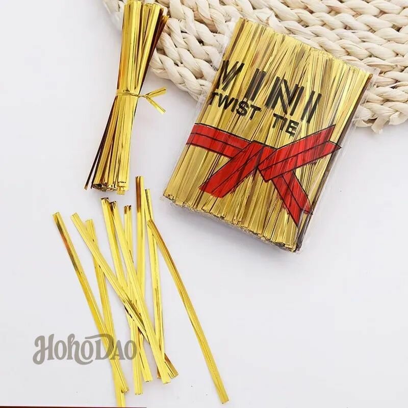 800 Скрутиков-прутиков длиной 60 мм золотистого цвета для завязки, упаковки пакетов, фиксации или зажима