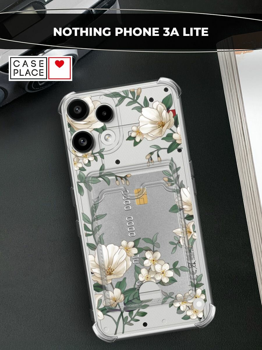Чехол на Nothing Phone 3a lite (Нотинг Фон 3a Лайт) с картой и принтом Нежная цветочная рамка 1