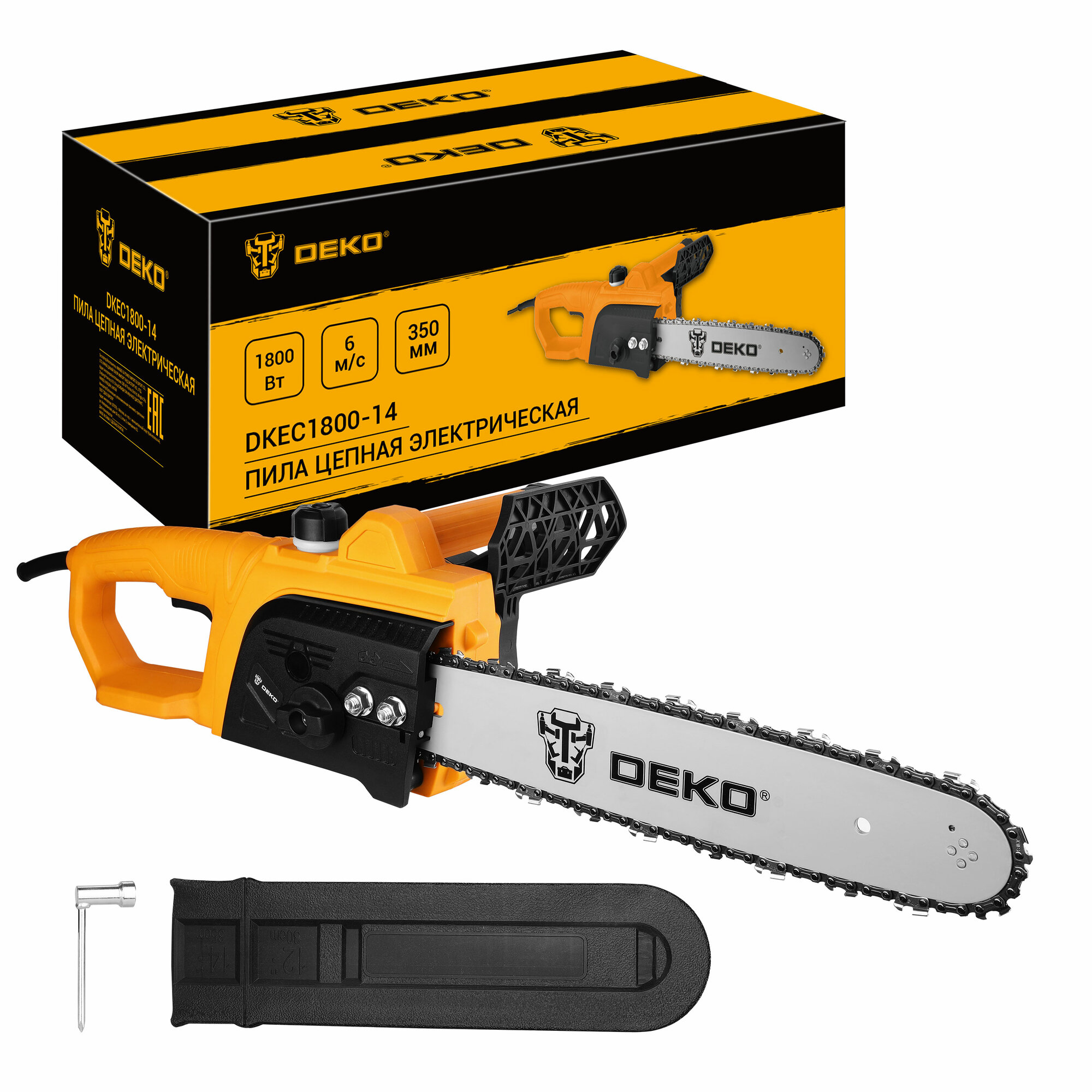 Электропила цепная DEKO DKEC1800-14, мощность 1800 Вт, шина 35 см