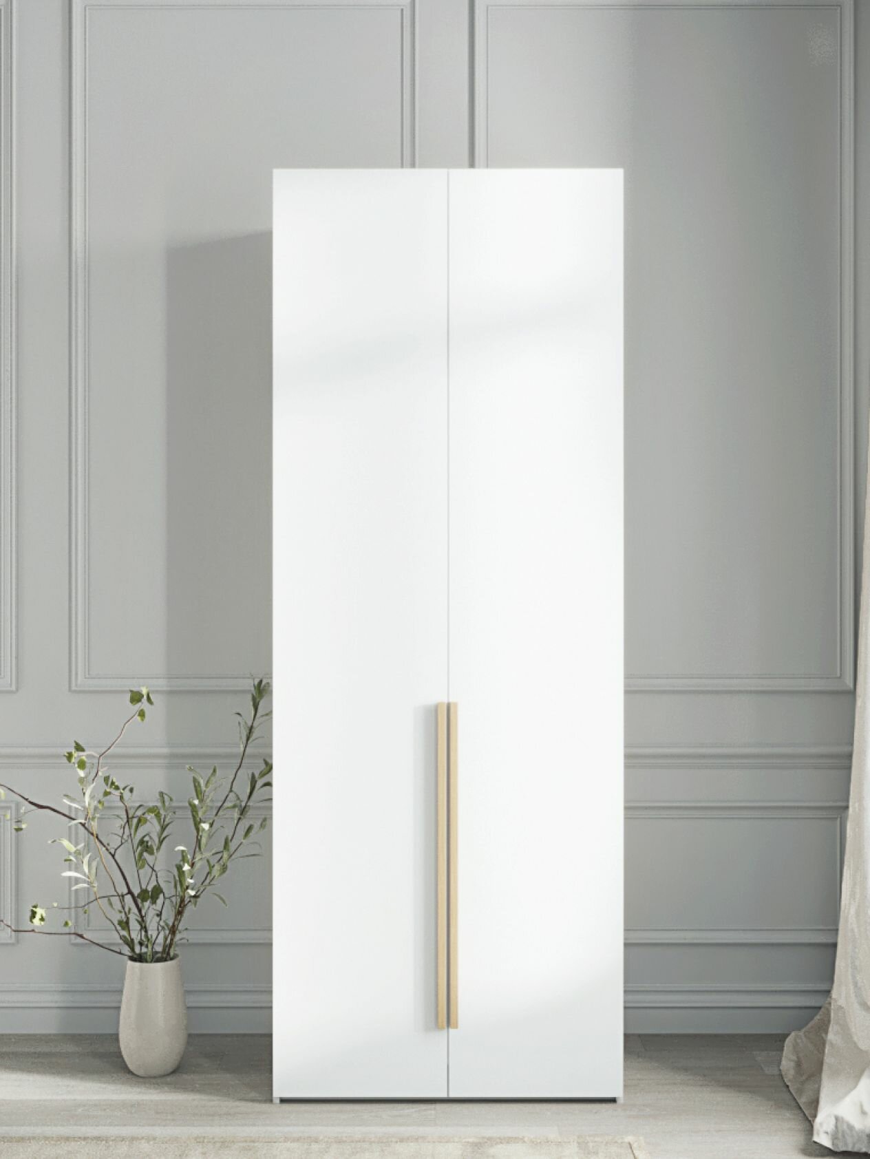 Casa Mia 70x50x240 см. шкаф для одежды распашной, 2-дверный с полками и штангой, белый, ручка накладная 832 мм