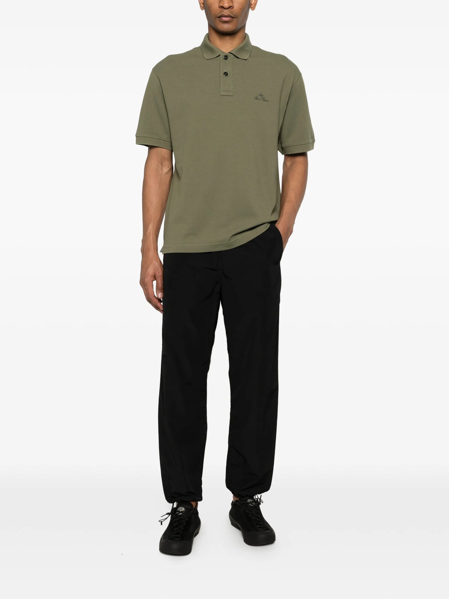 Рубашка Stone Island Buttoned embroidered polo shirt, размер L, зеленый, — фото 1