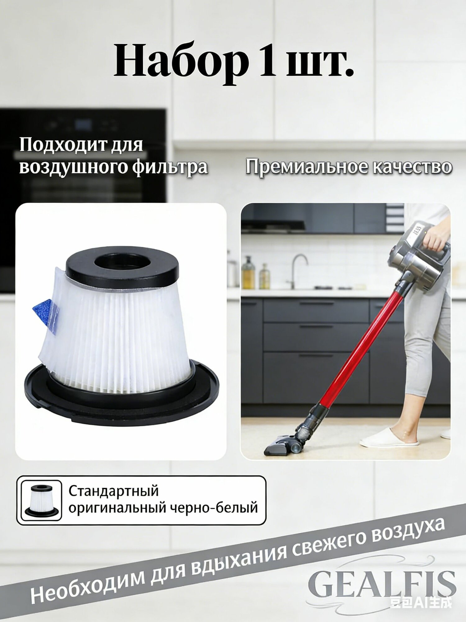 Фильтр воздушный Weissgauff H12-V12, Подходит для вертикальных пылесосов: V12 BLDC 400 500 630 93*80*42