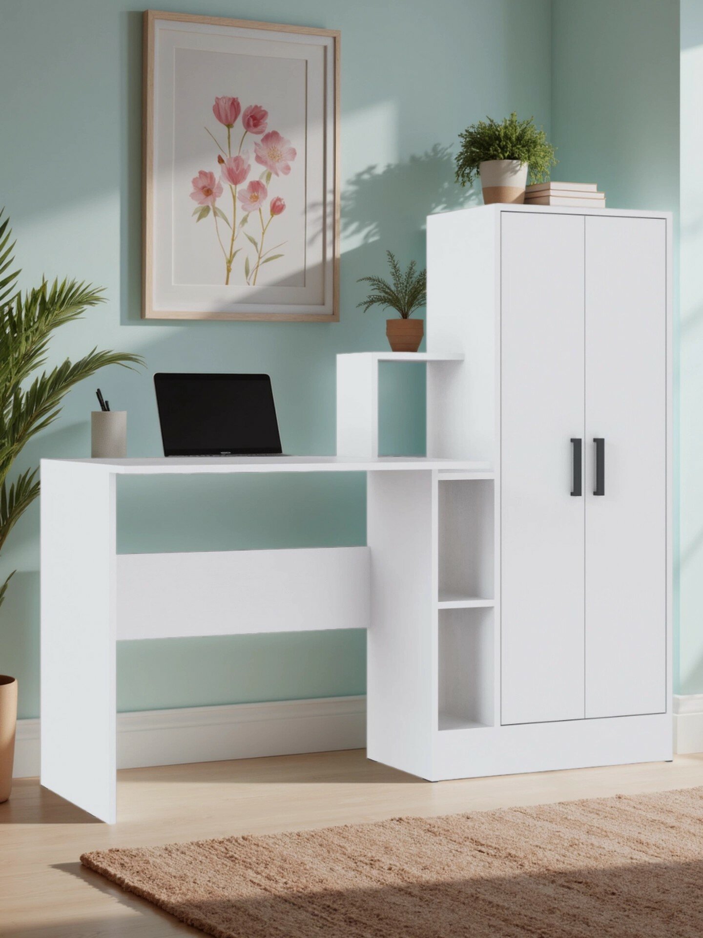 Компьютерный стол СКМ-1 белый с тиснением (Микон) 1350х1500х600 мм ЛДСП