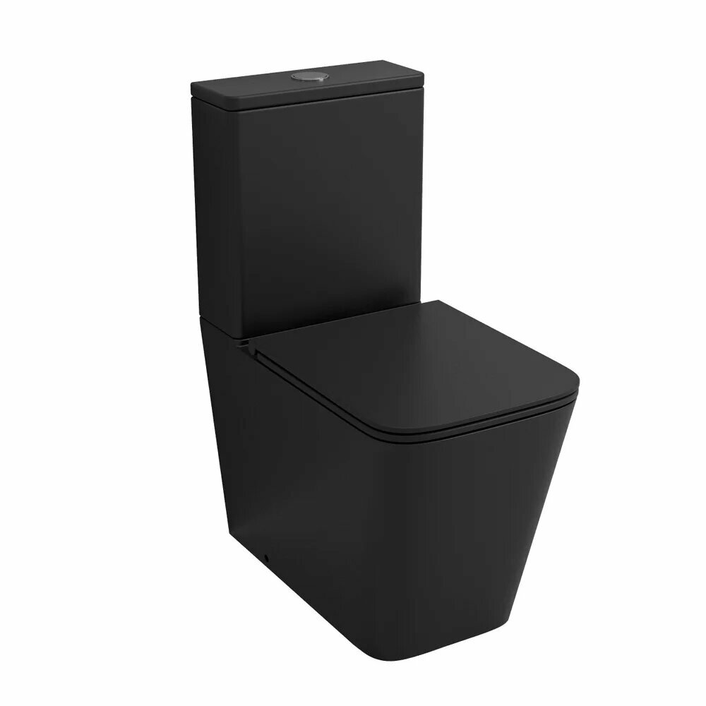 Унитаз-компакт напольный Grossman GR-4418BMSQ с микролифтом, безободковый, антивсплеск, фаянсовый, черный, матовый, прямоугольный, с нижним подводом, сиденье для унитаза в комплекте