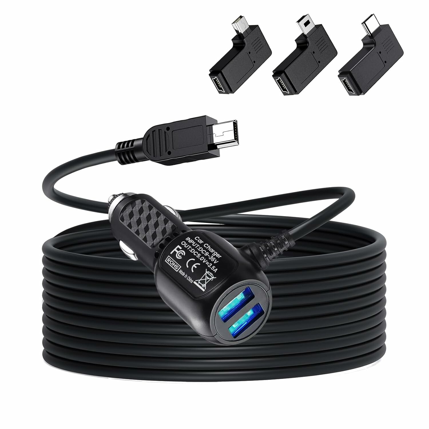 Мини-USB-кабель для зарядного устройства длиной 11,5 футов для видеорегистратора Rexing V1 V3 V5 и Rove R2, зеркала задн