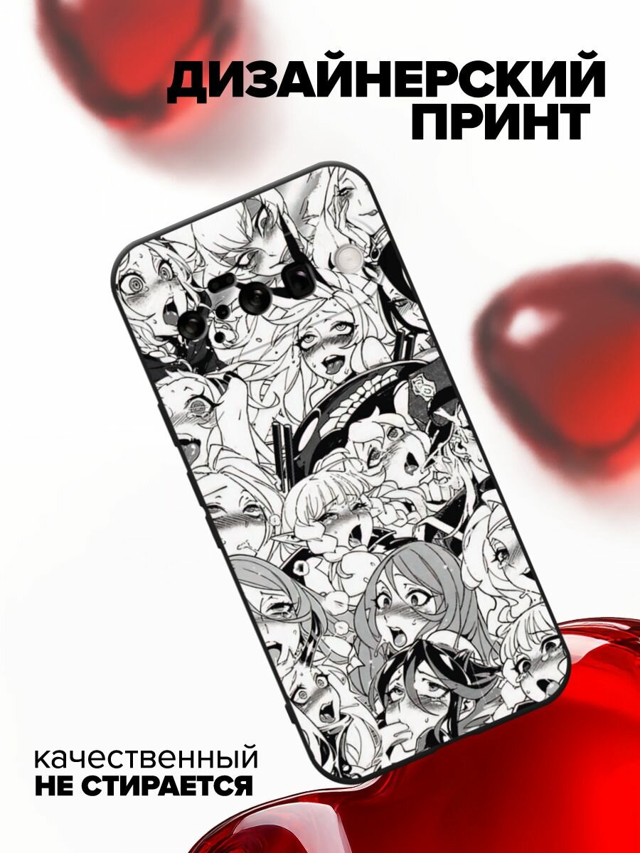 Черный матовый чехол на Google Pixel 10 / Гугл Пиксель 10 с принтом Ахегао манга тян — фото 1