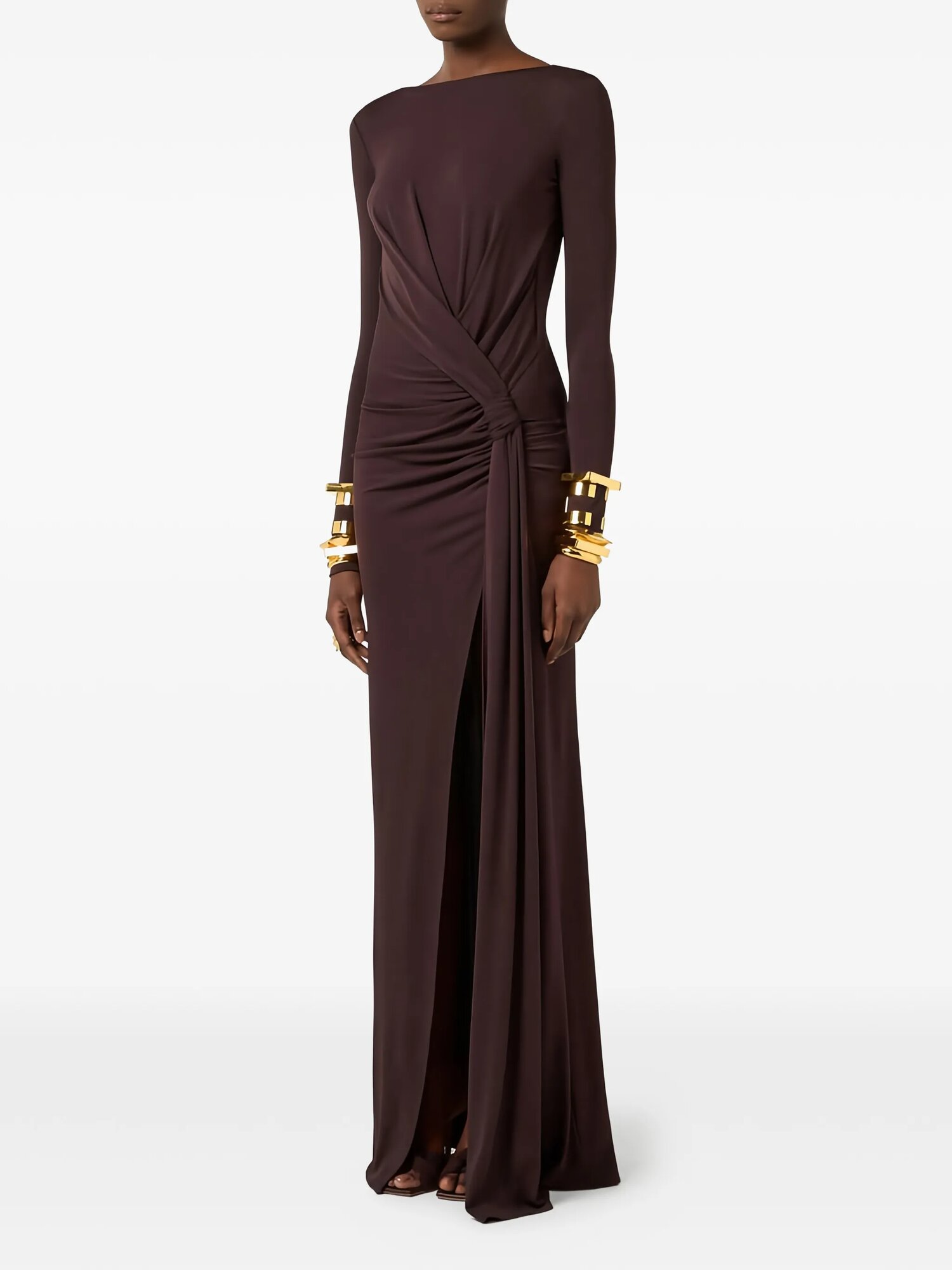 Платье Elisabetta Franchi Open back draped maxi dress, размер 44, brown — фото 1