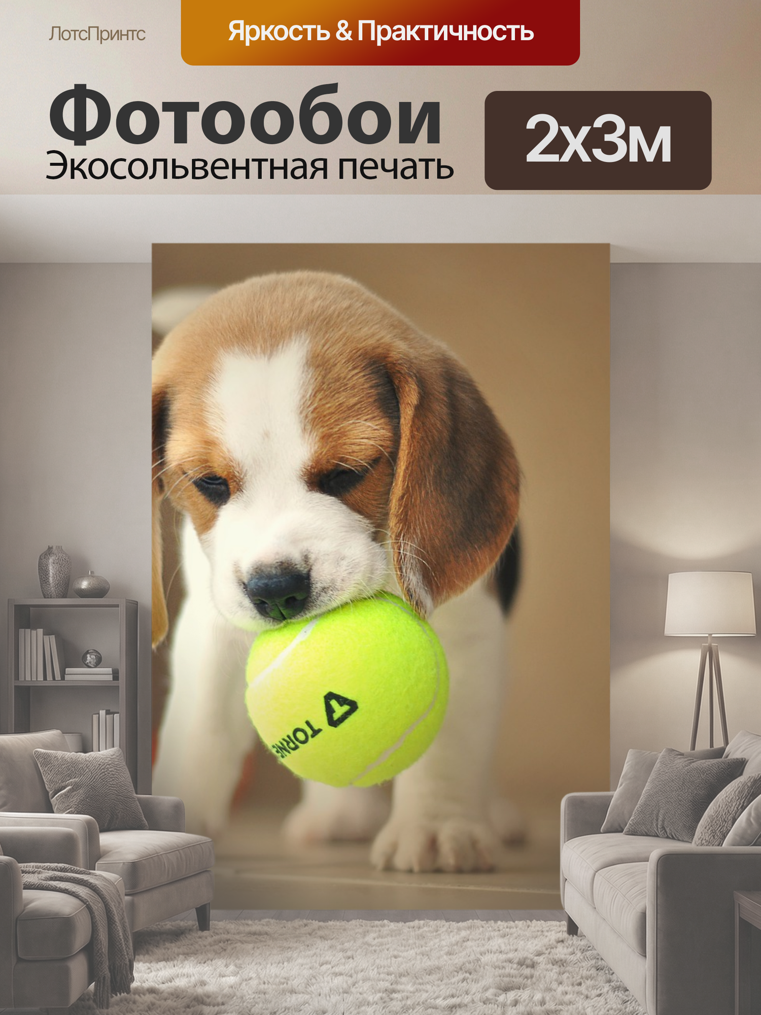 Фотообои "Щенок, собака, бигль" 200x300 см. экосольвентная печать