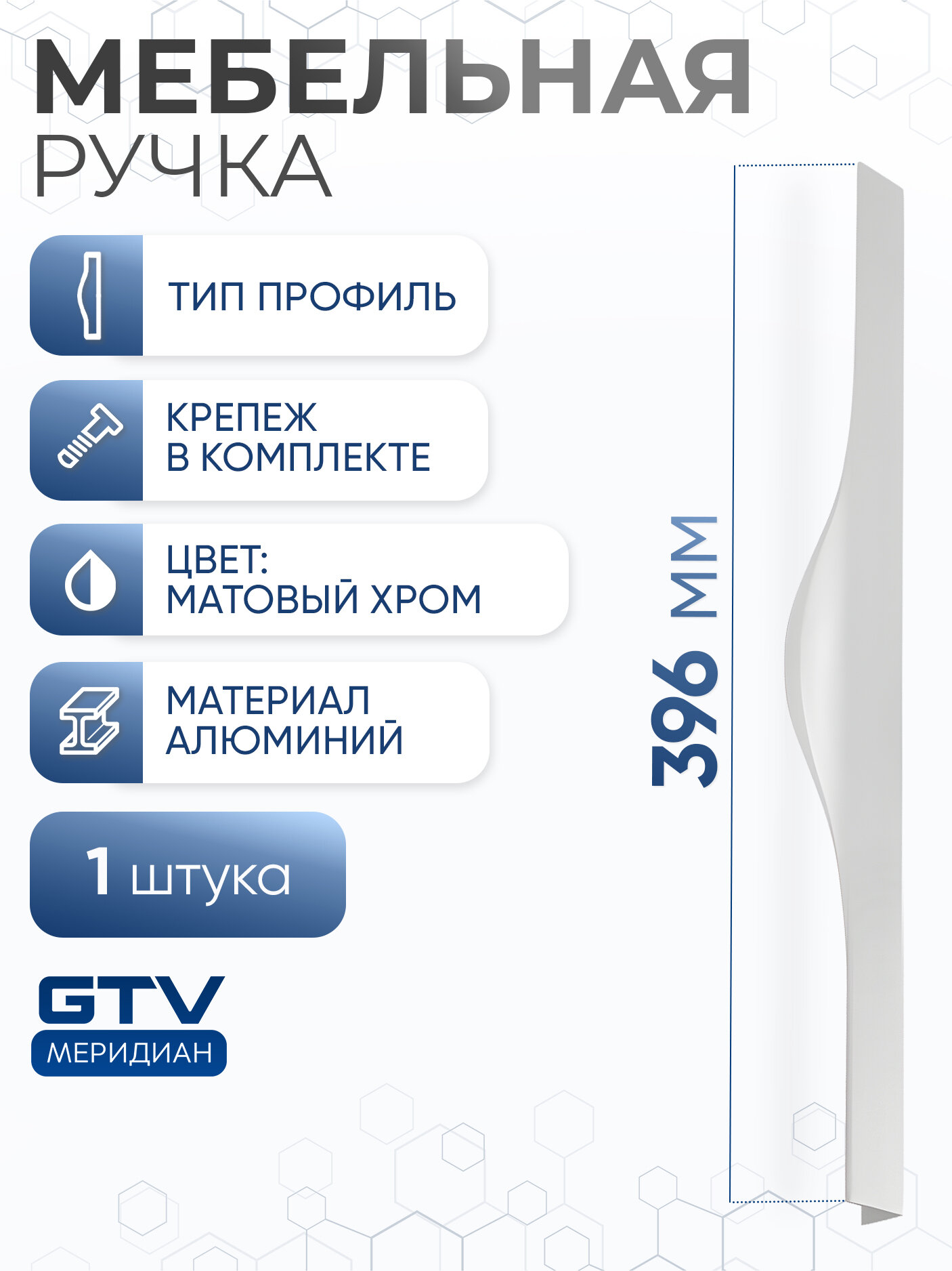 Ручка мебельная профильная алюминиевая 396 мм PICADO матовый хром 1 шт