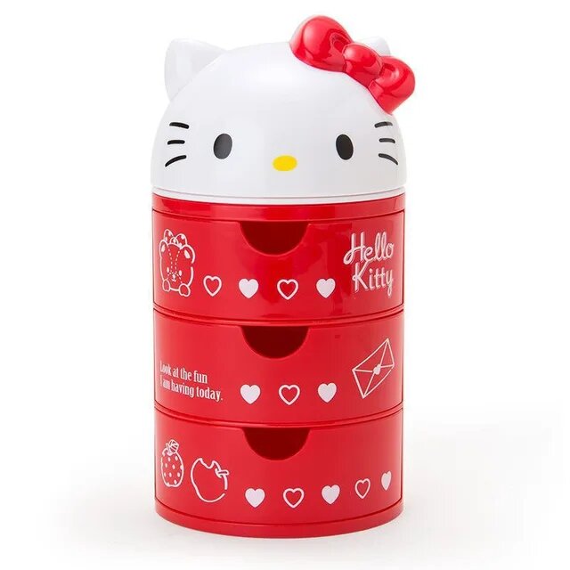 Коробка для хранения с тремя выдвижными ящиками в виде мультяшной Hello Kitty, косметичка в виде милой кошечки My Melody, милый подарок на день рождения (женская версия)