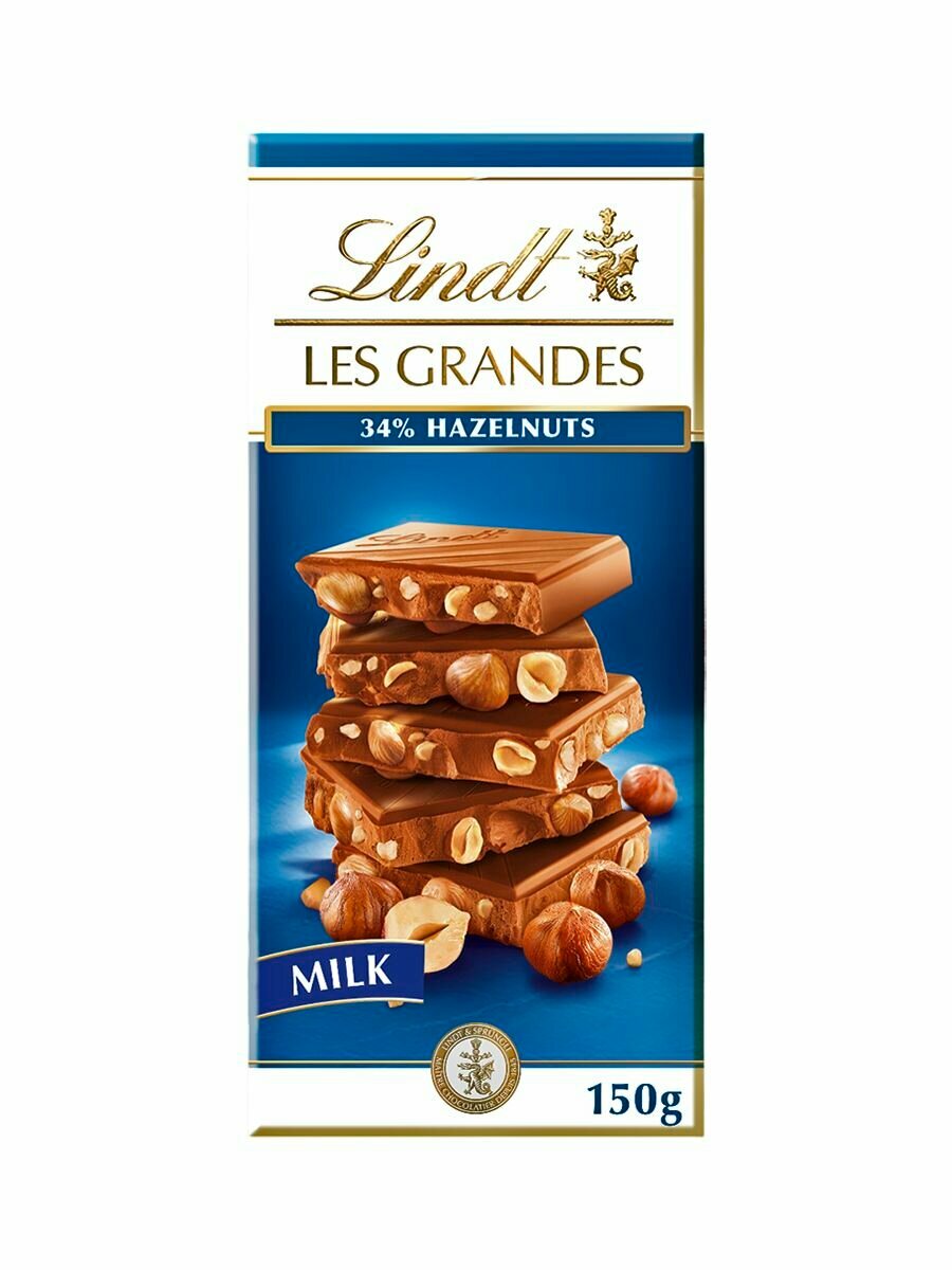 Молочный шоколад Lindt Les Grandes с фундуком, 150 гр