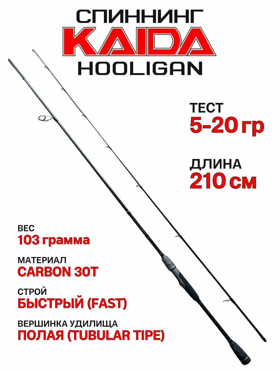 Спиннинг Kaida Hooligan 210 см тест 5-20 грамм спиннинг для троллинга, джига, твичинга кайда хулиган медиумлайт на щуку, окуня, головля, судака, хищника