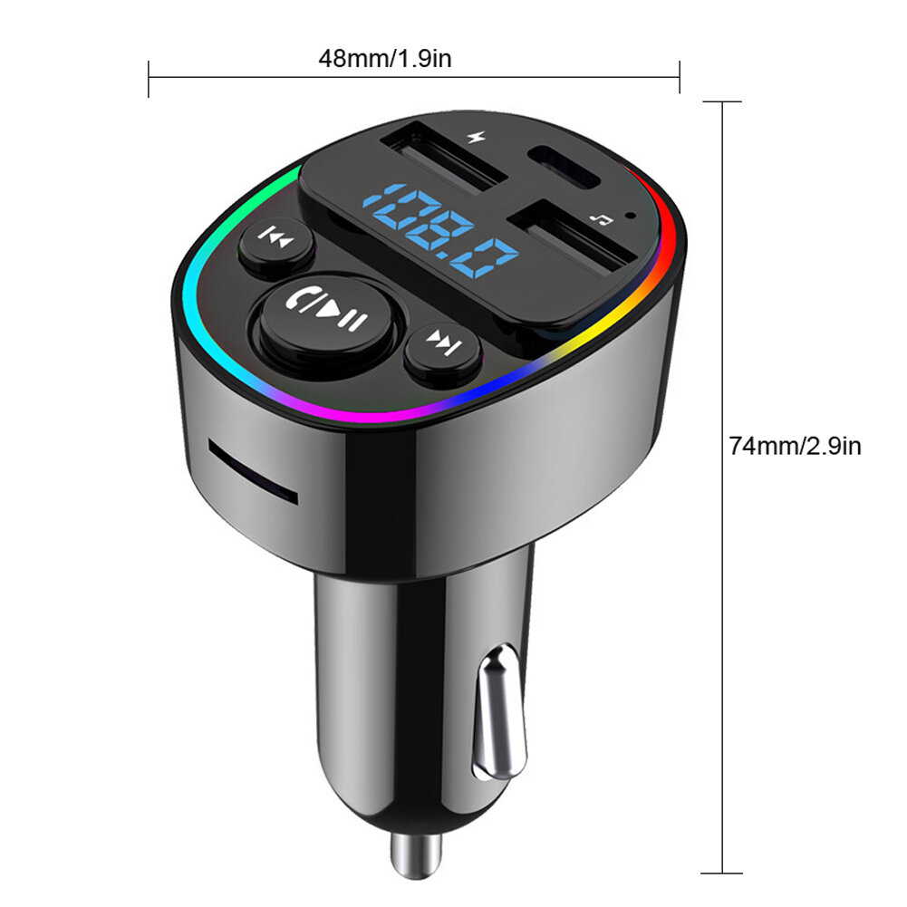 Двойные USB порты Автомобильный MP3 плеер Система громкой связи Музыкальный плеер BT Беспроводные FM передатчики Радио 7 цветных светодиодов Дисплей напряжения в реальном времени TF карта/U диск