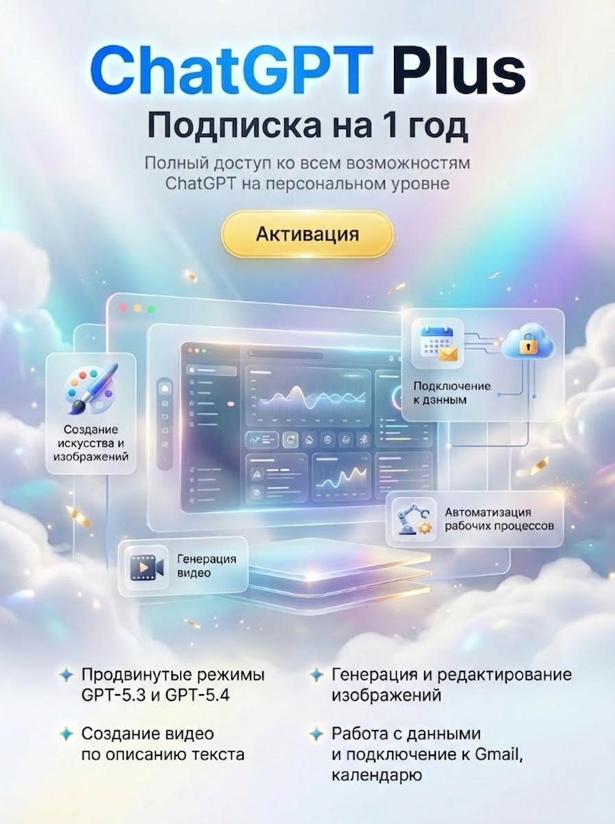 CHAT GPT Plus на срок 1 год (12 месяцев), гарантия, возможность активации на любом аккаунте