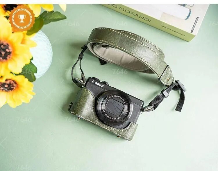 GM Черный кейс-чехол из искусственной кожи для фотокамеры Canon с ремнем через плечо — фото 1