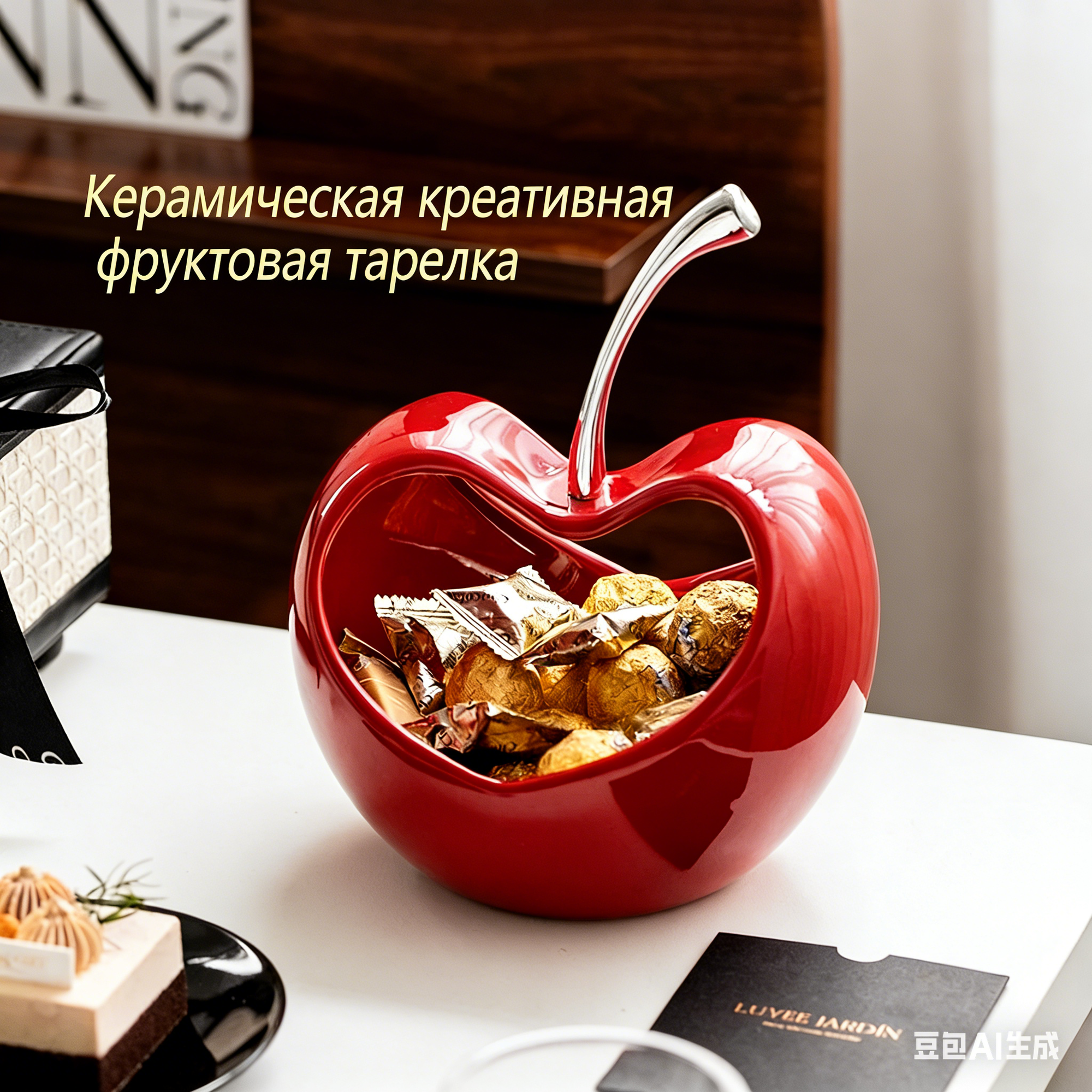 Фруктовница "Яблоко", фаянс, глазурованное покрытие, красная, 17,5 см