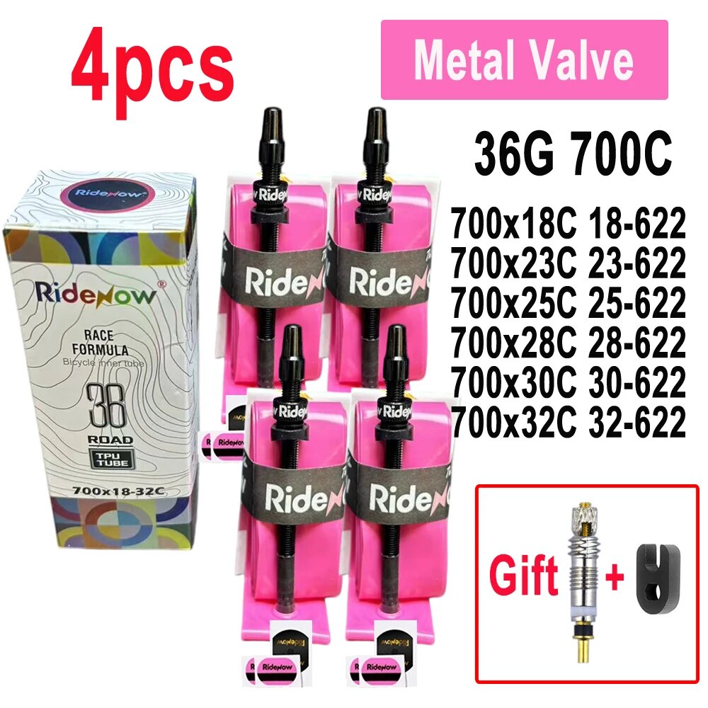 Велосипедная камера Ridenow Metal Nozzle 700c TPU с алюминиевым вентилем 700x18 23 25 28 32C для шоссейного велосипеда, со съемным сердечником вентиля
