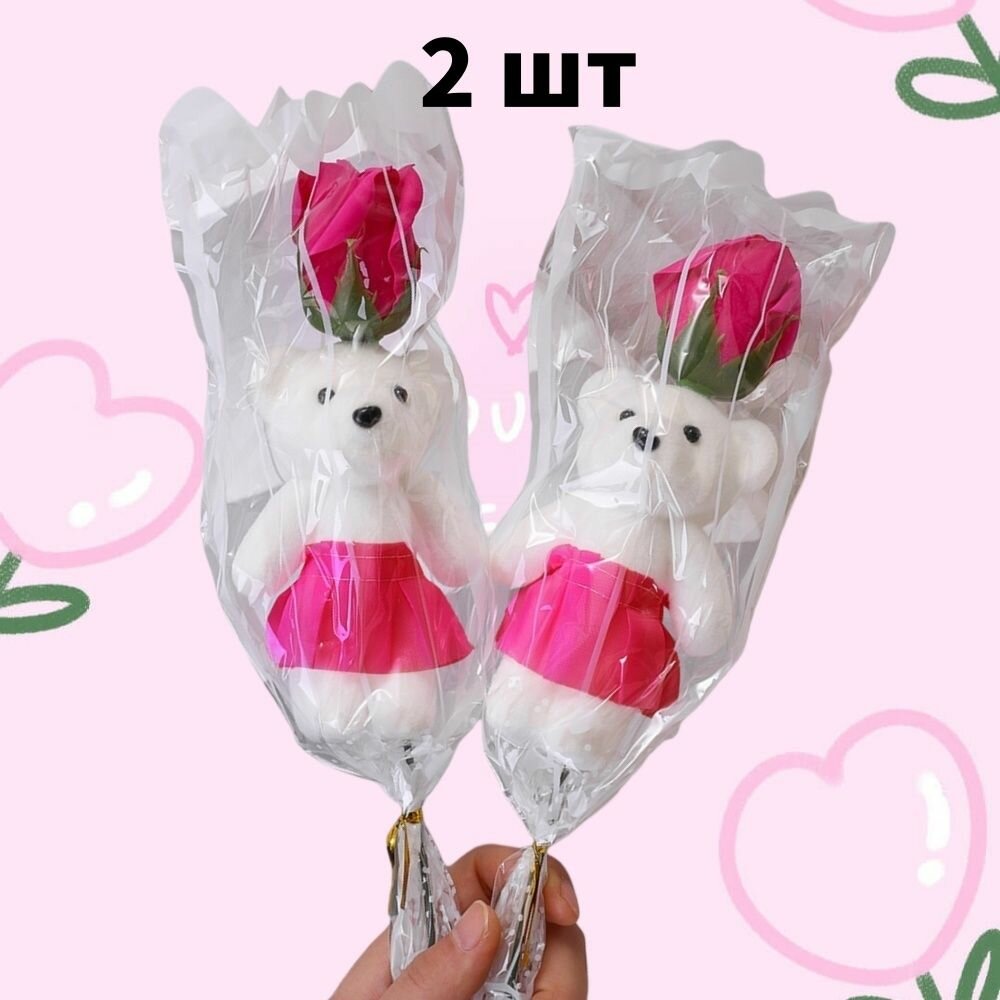 Букет из 1 мыльных роз с и мишкой. Подарочный набор для девушки