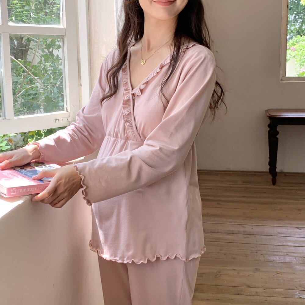 【2203】Весенне-осенний комплект нижнего белья для беременных, комплект для сна для кормящих мам, послеродовая одежда из чистого хлопка для женщин