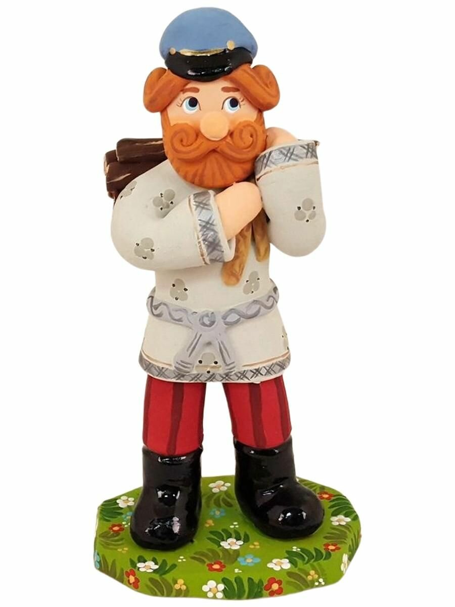 Мужичок с вязанкой дров, Ковровская глиняная игрушка, ручная авторская работа