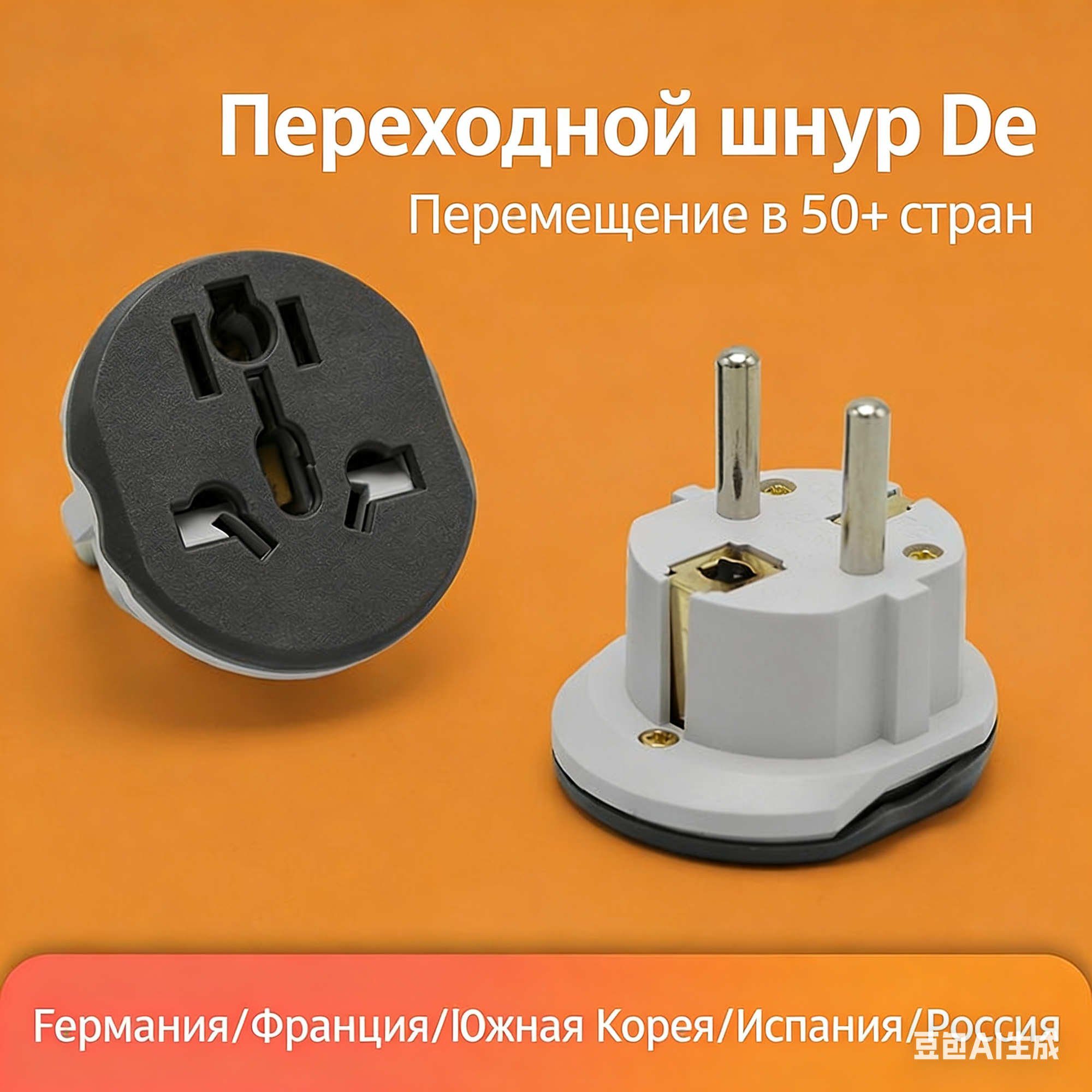 Универсальный плоский переходник для китайской розетки, WALКЕR, WH-01, евровилка, сетевой адаптер с американской вилки на русскую для зарядки, белый