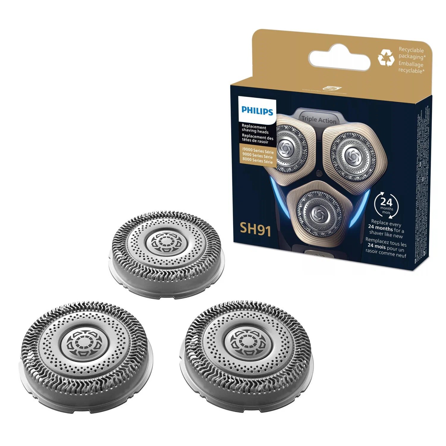 Сменные бреющие головки Philips SH91, для Philips S9000/S9000 Prestige, нержавеющая сталь